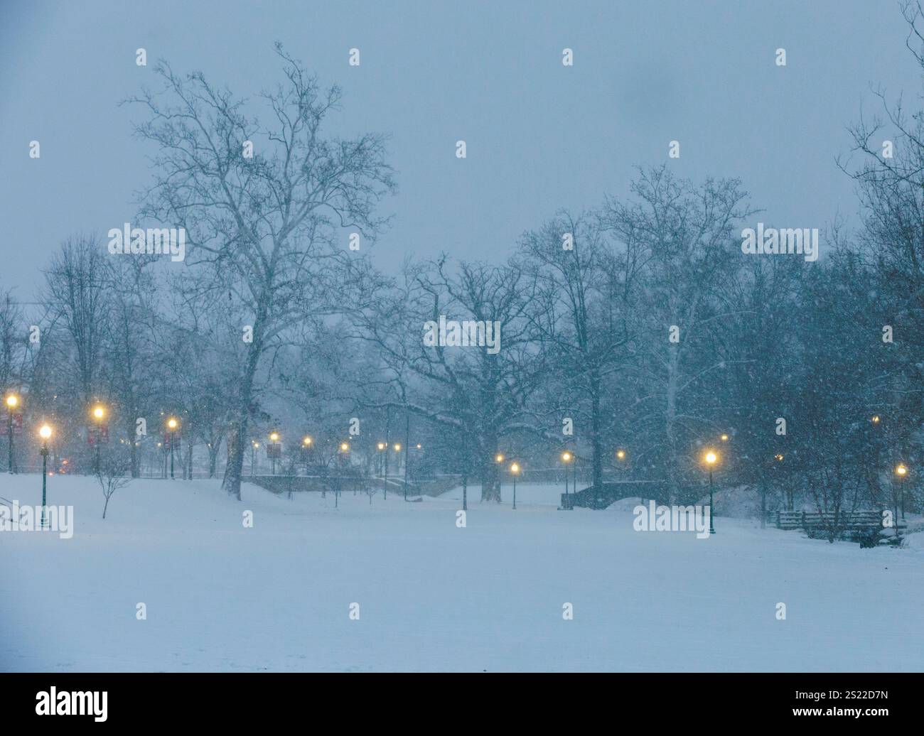 BLOOMINGTON, INDIANA: Snow covers Dunn Meadow during a major winter ...