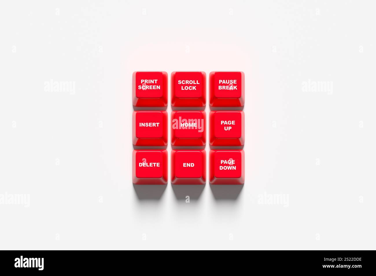 Red navigation and editing computer keyboard keys on white background ...