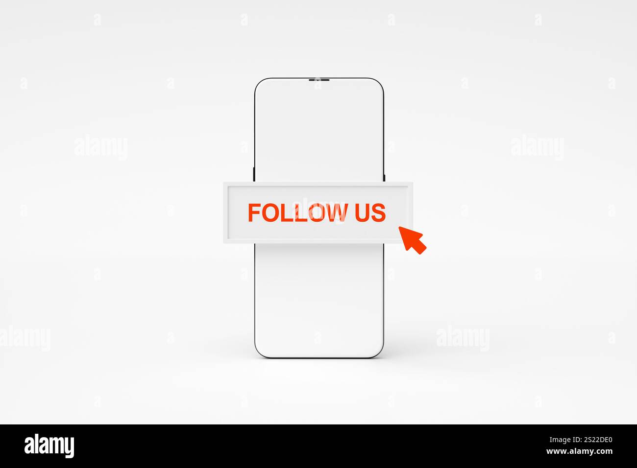 Smartphone screen displaying a follow us sign with a clicking mouse ...