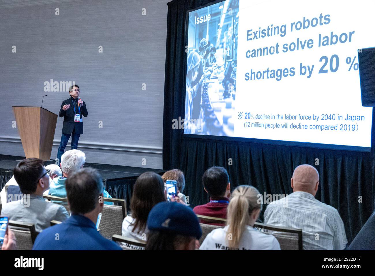 Las Vegas, USA. 05th Jan, 2025. Dr. Motoki Nakano, of Thinker Robotics, speaks at the ...