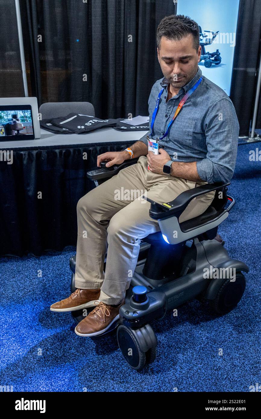 A high-tech Wheelchair, by Strutt, presented during CES Unveiled, where copmanies can present ...