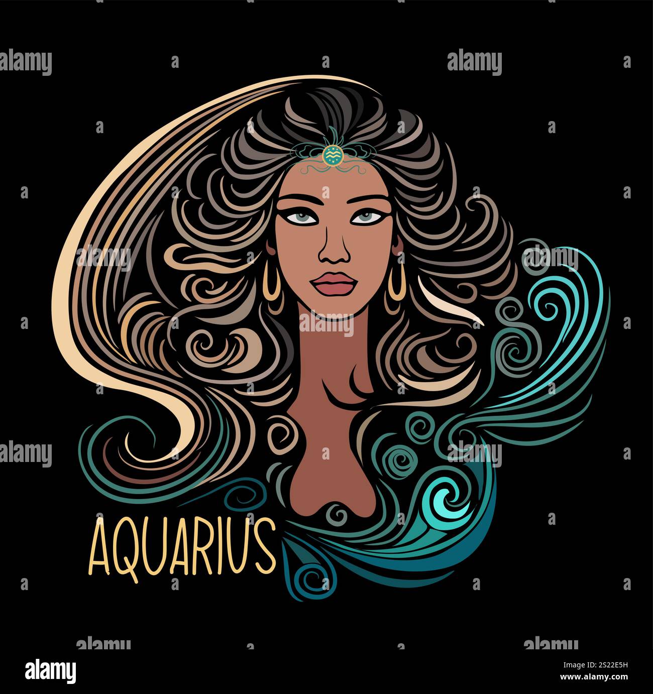 Aquarius Zodiac sign with beautiful girl portrait Stock Vector Image ...