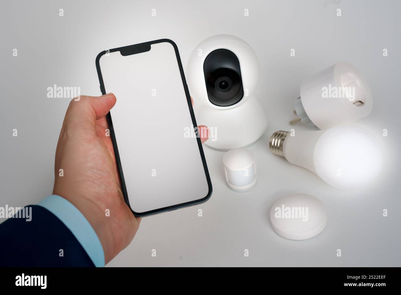 smart home devices remote control phone empty white screen mockup ...