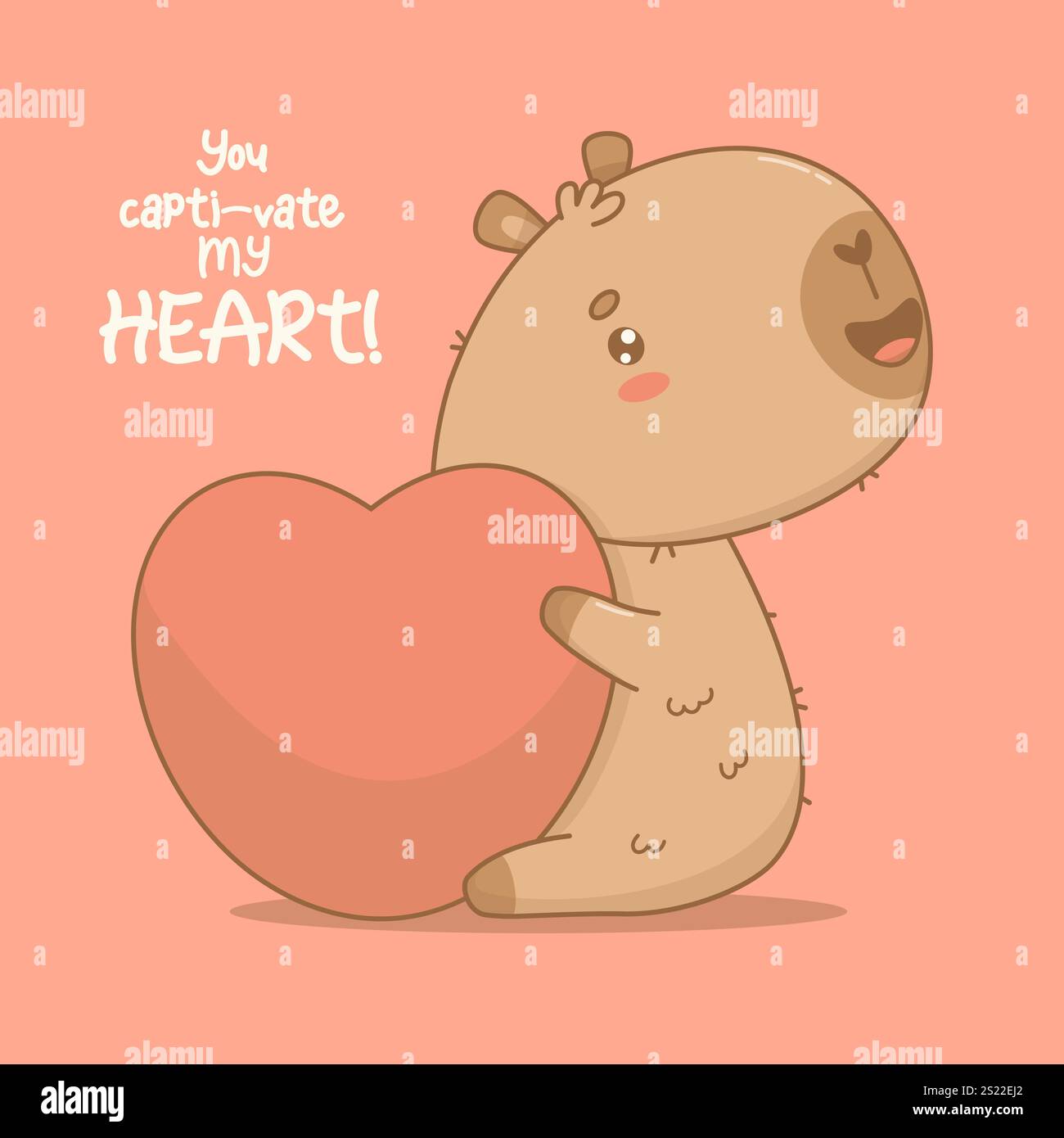 Cute enamored Capybara with big heart. Calm happy cartoon kawaii ...