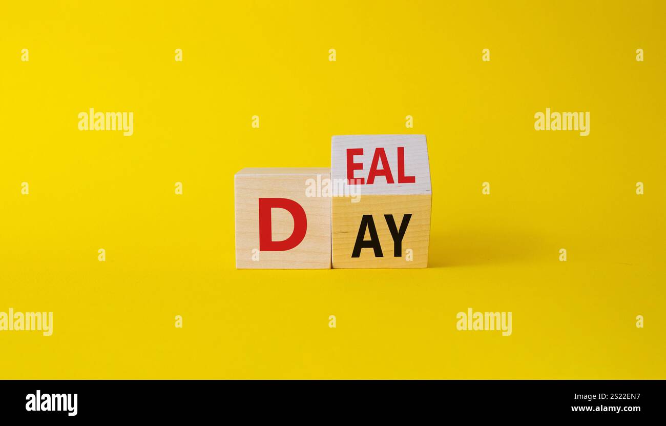 Deal of the Day symbol. Turned cube with words Deal of the Day ...