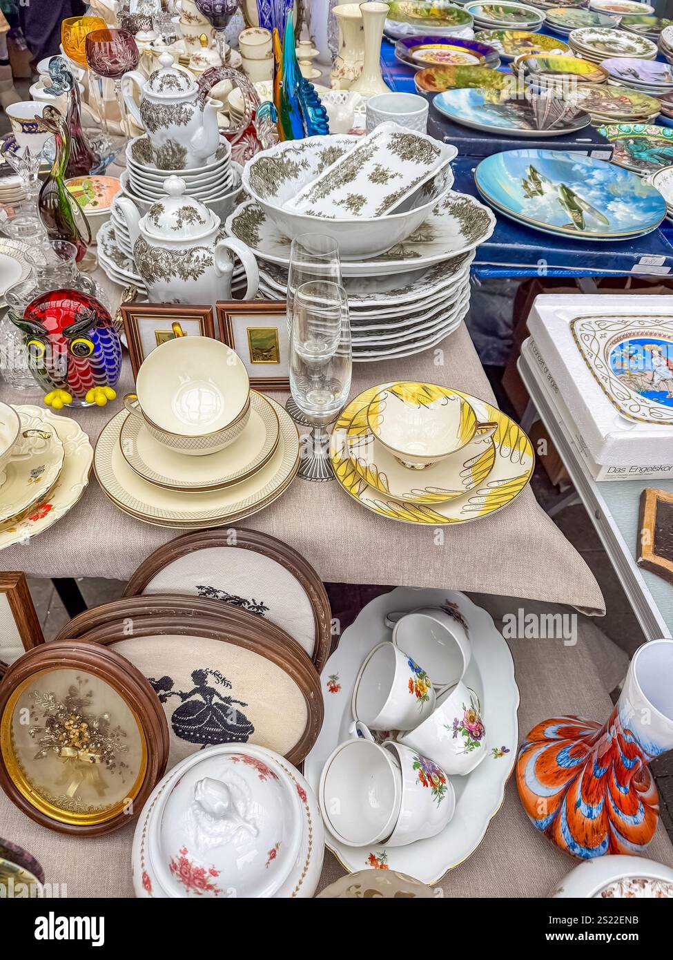 Vintage Porcelain Dishes and Decorative Items on Display at a Flea ...