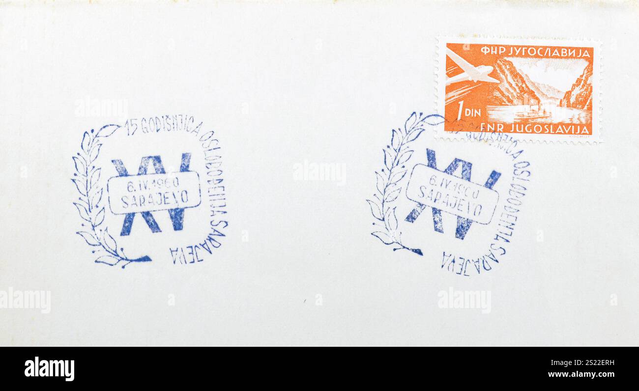Letter with cancelled stamp printed by Yugoslavia, that shows Danube ...
