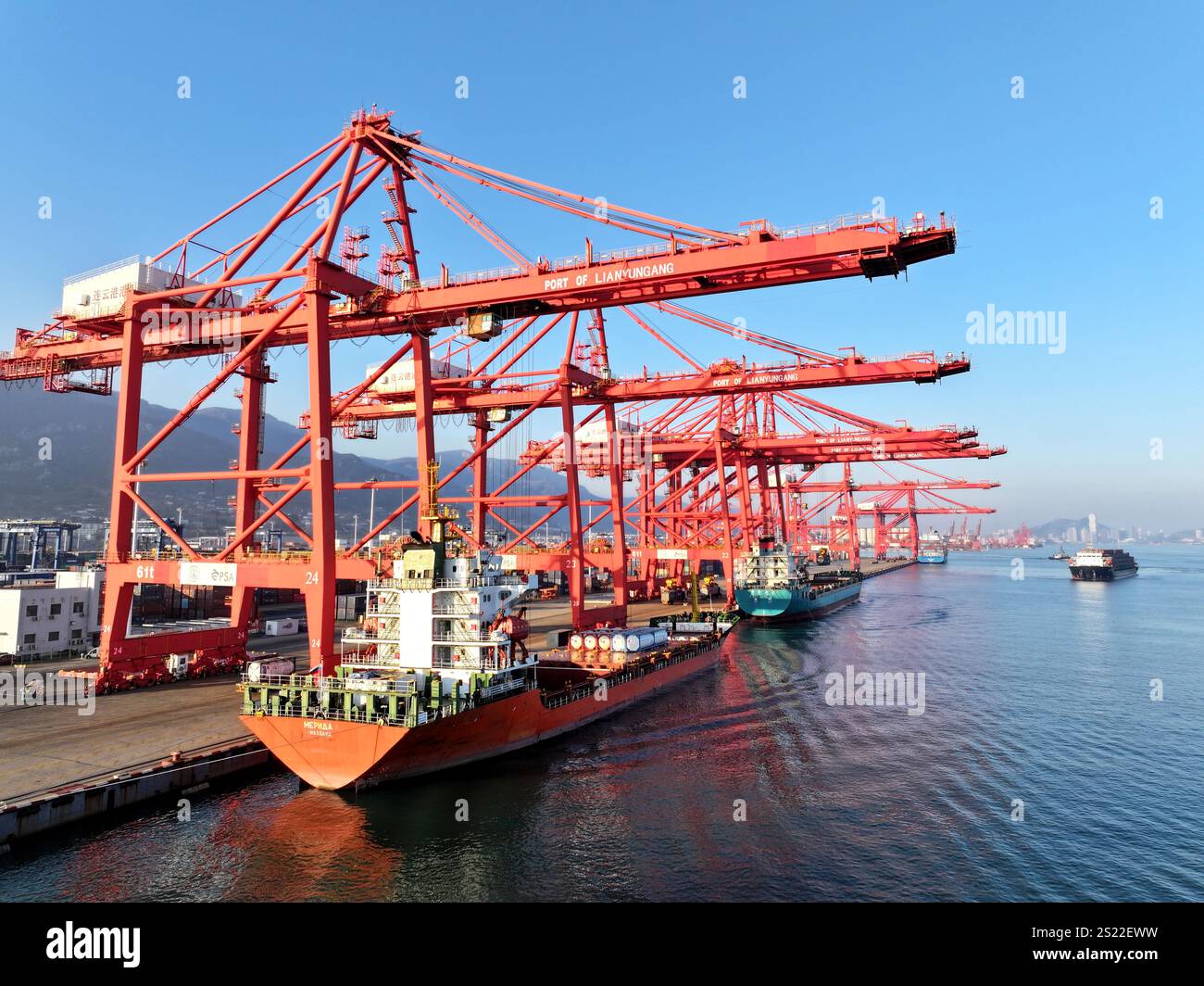 Aerial photo shows the container terminal of Lianyungang Port ...