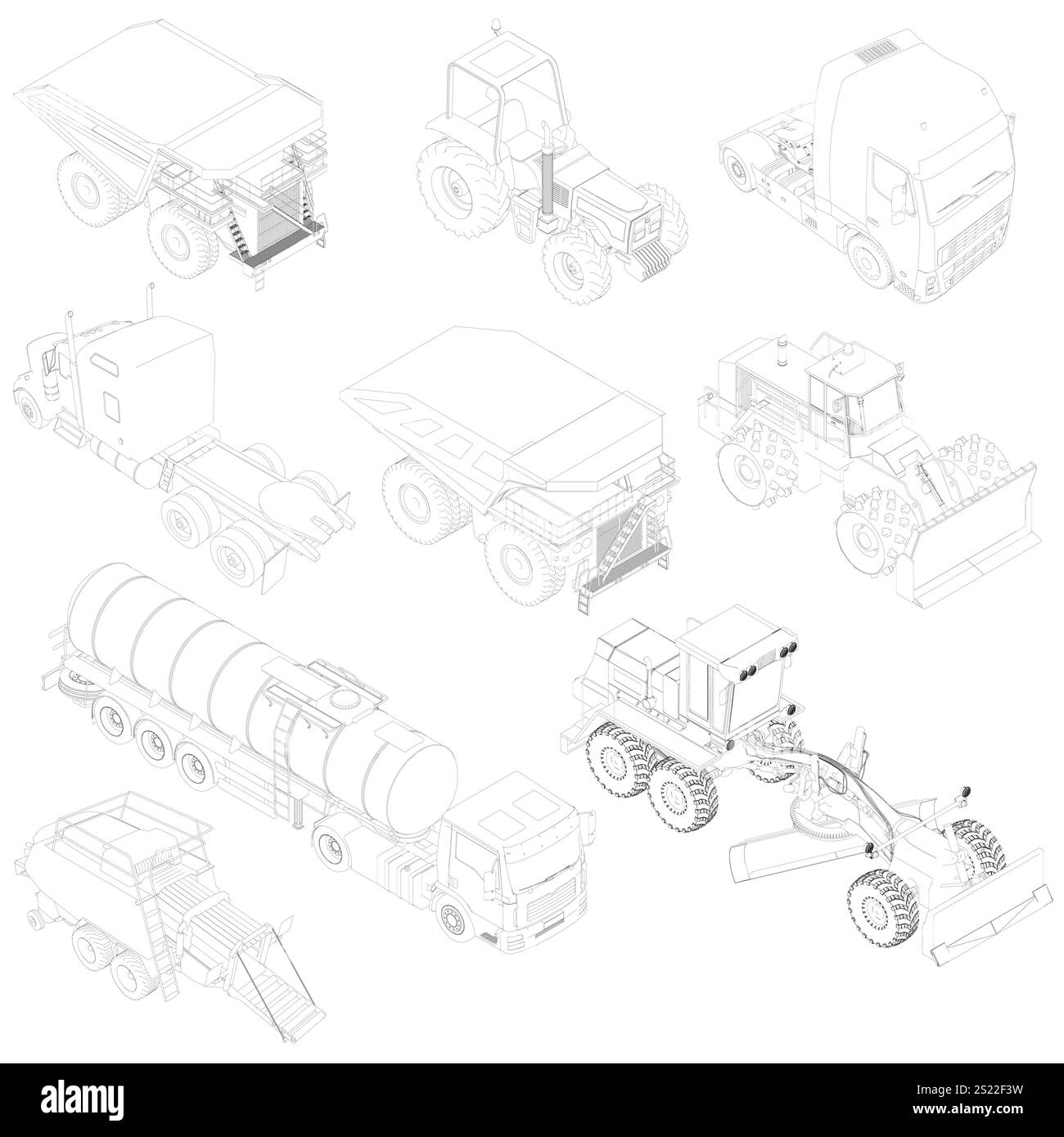 Collection of different types of vehicles, including trucks and ...