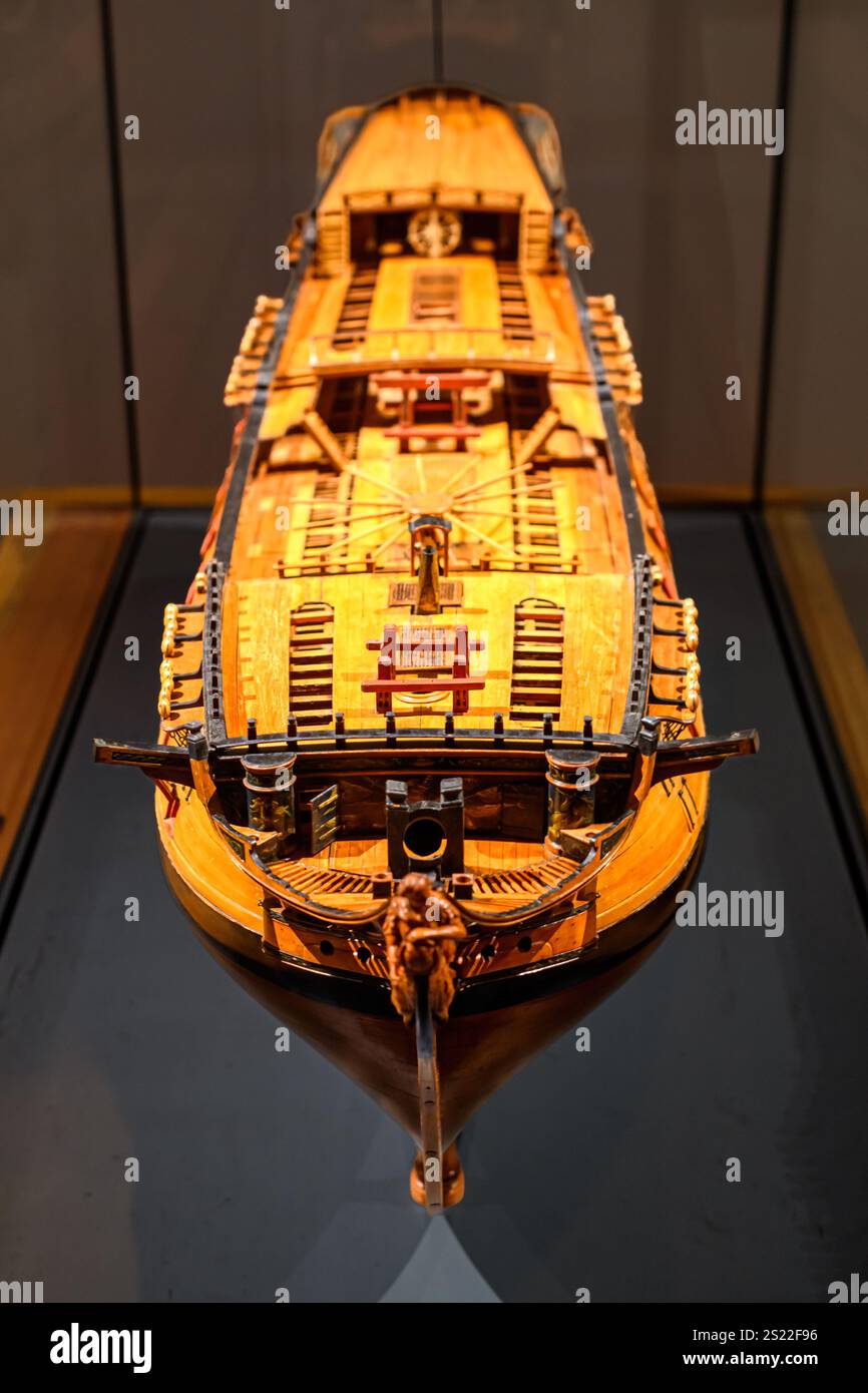 Model of the 1774 Bristol warship, a British two-decker vessel with 50 ...