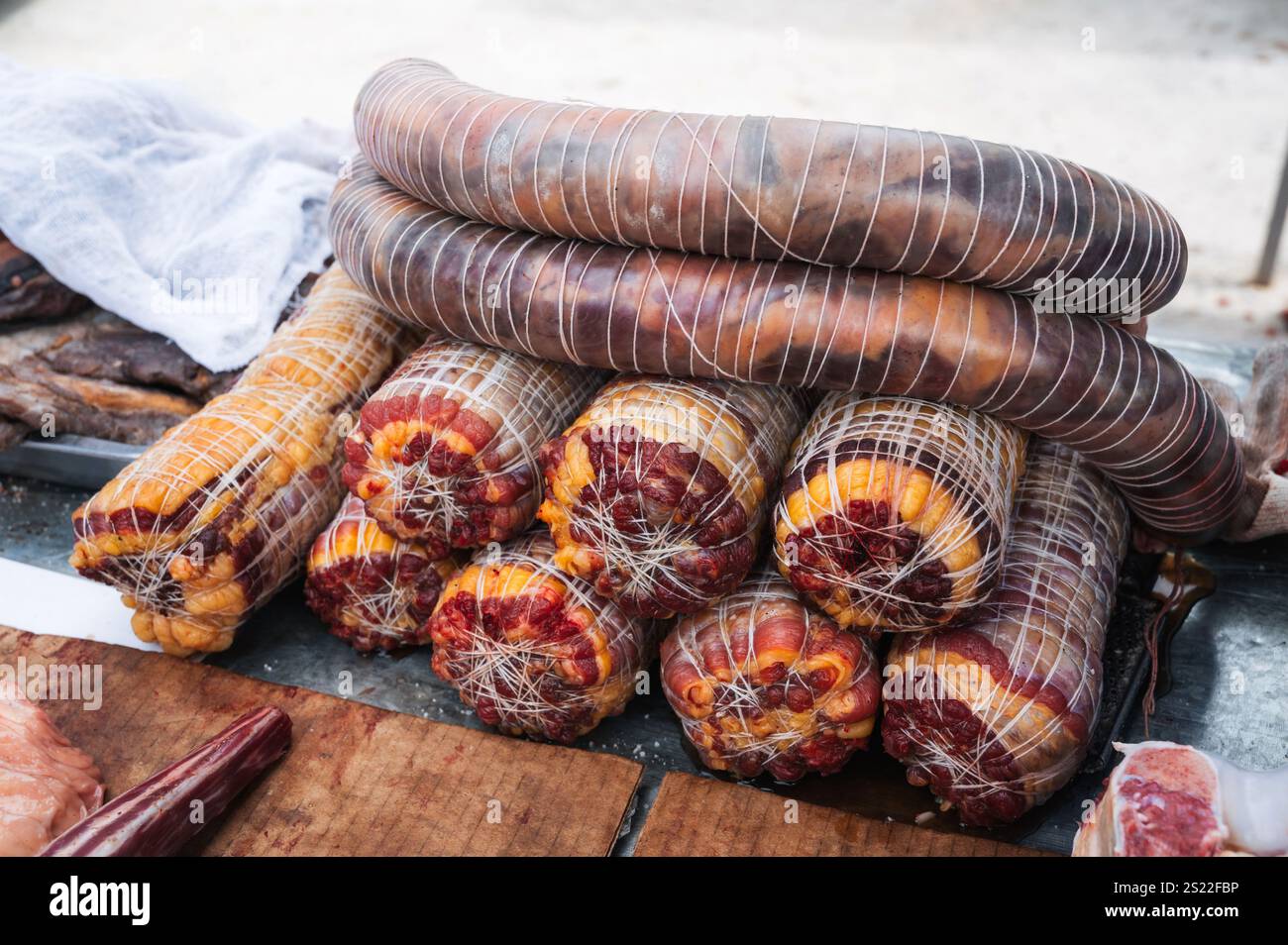 Homemade sausage at the open farmer's market. Kazakh sausage kazy Stock ...