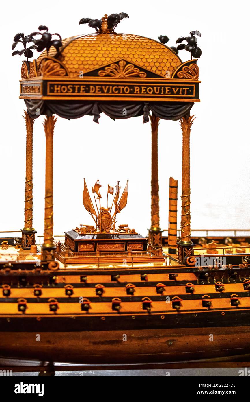 Model feature of the British three-deck warship, HMS Victory. It was ...