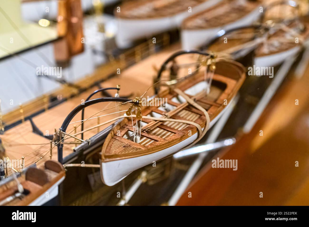 Model of the lifeboat onboard the HMS Hogue, a first-class armored ...