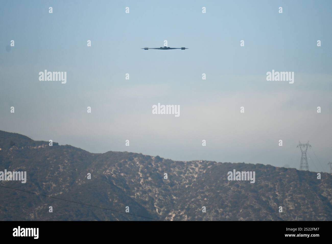 General overall view of the Rose Bowl Stadium as the Northrop B-2 Spirit flyover during the Rose ...