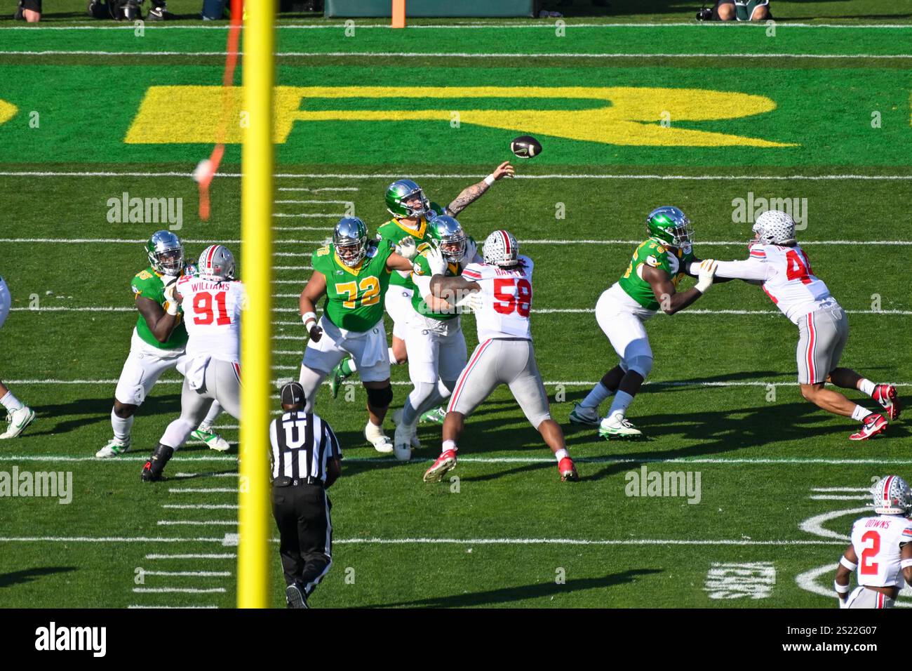 Oregon Ducks quarterback Dillon Gabriel (8) during the Rose Bowl game ...