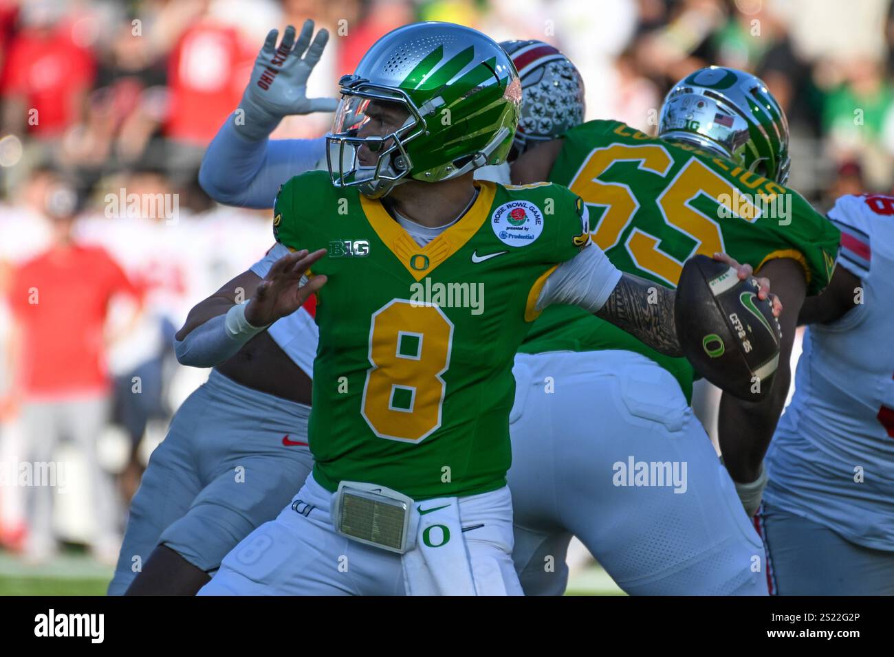 Oregon Ducks quarterback Dillon Gabriel (8) during the Rose Bowl game ...