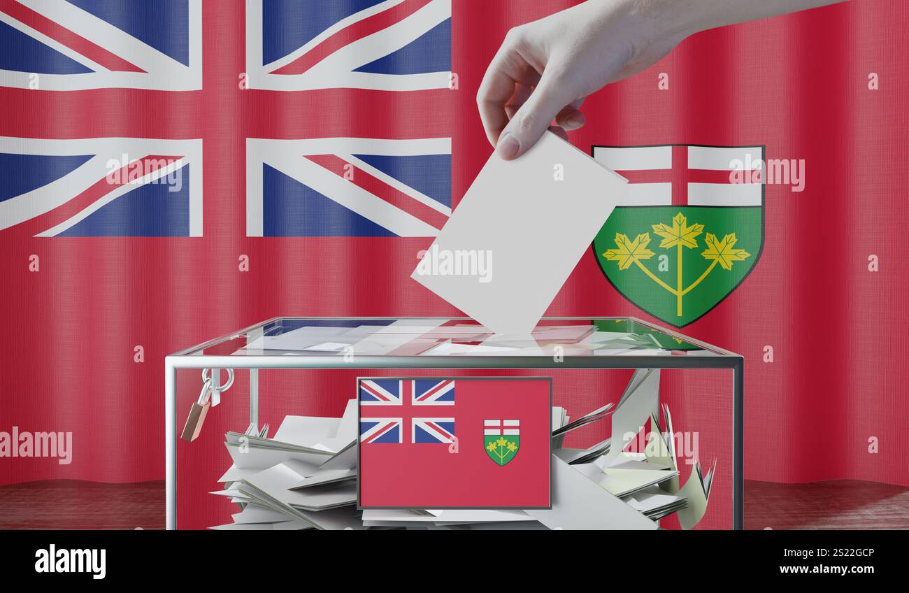 Ontario - flags and ballot box - voting, election concept - 3D ...