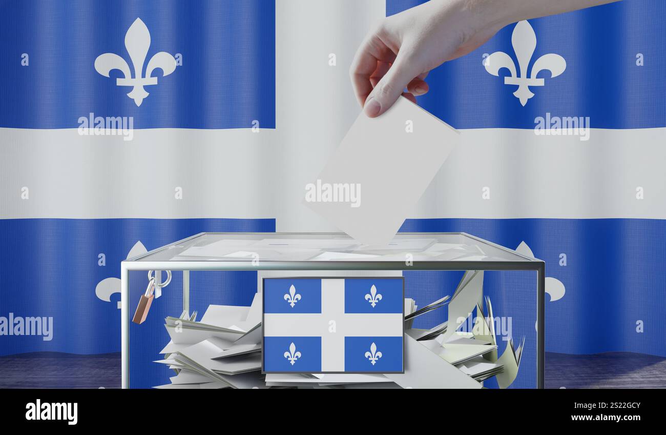 Quebec - flags and ballot box - voting, election concept - 3D ...