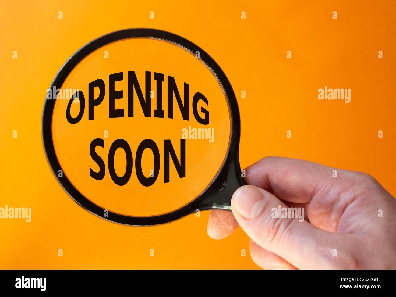Opening soon symbol. Magnifying Glass with Concept word Opening soon ...