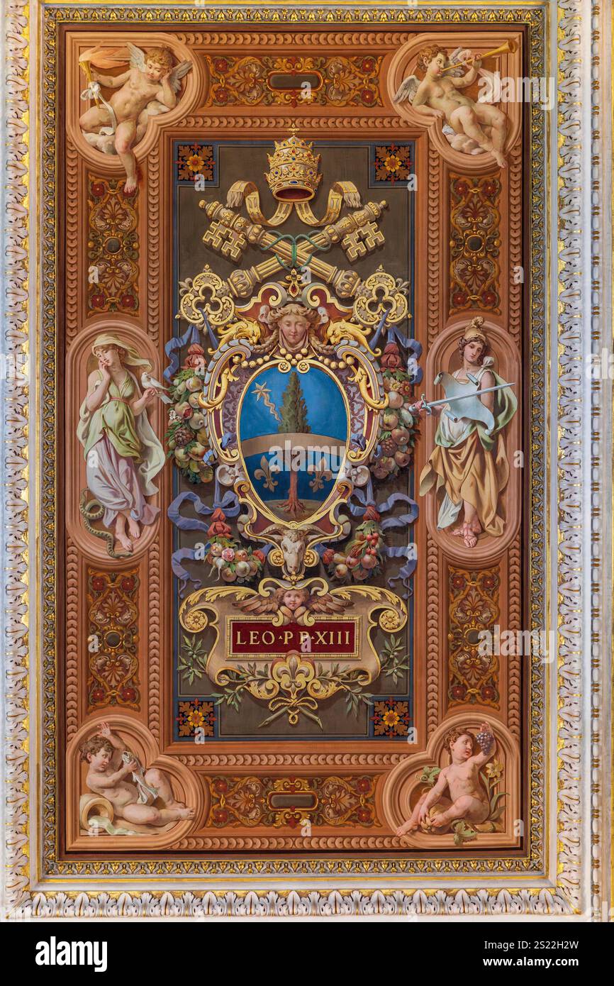 Emblem of Pope Leo XIII on the Ceiling in Vatican Museums Stock Photo ...