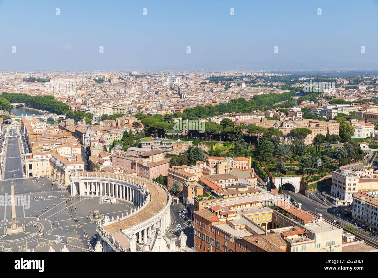 Partial view of St. Peter's Square and Rome beyond from the Dome of St. Peter's Basilica ...
