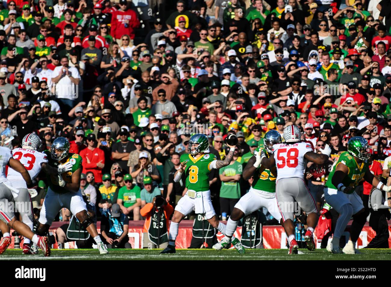 Oregon Ducks quarterback Dillon Gabriel (8) during the Rose Bowl game ...