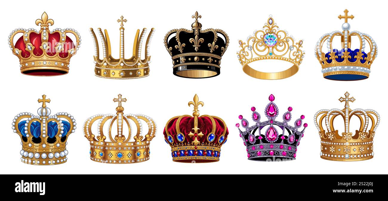 Set of royal crowns different colors and shapes Stock Vector Image ...