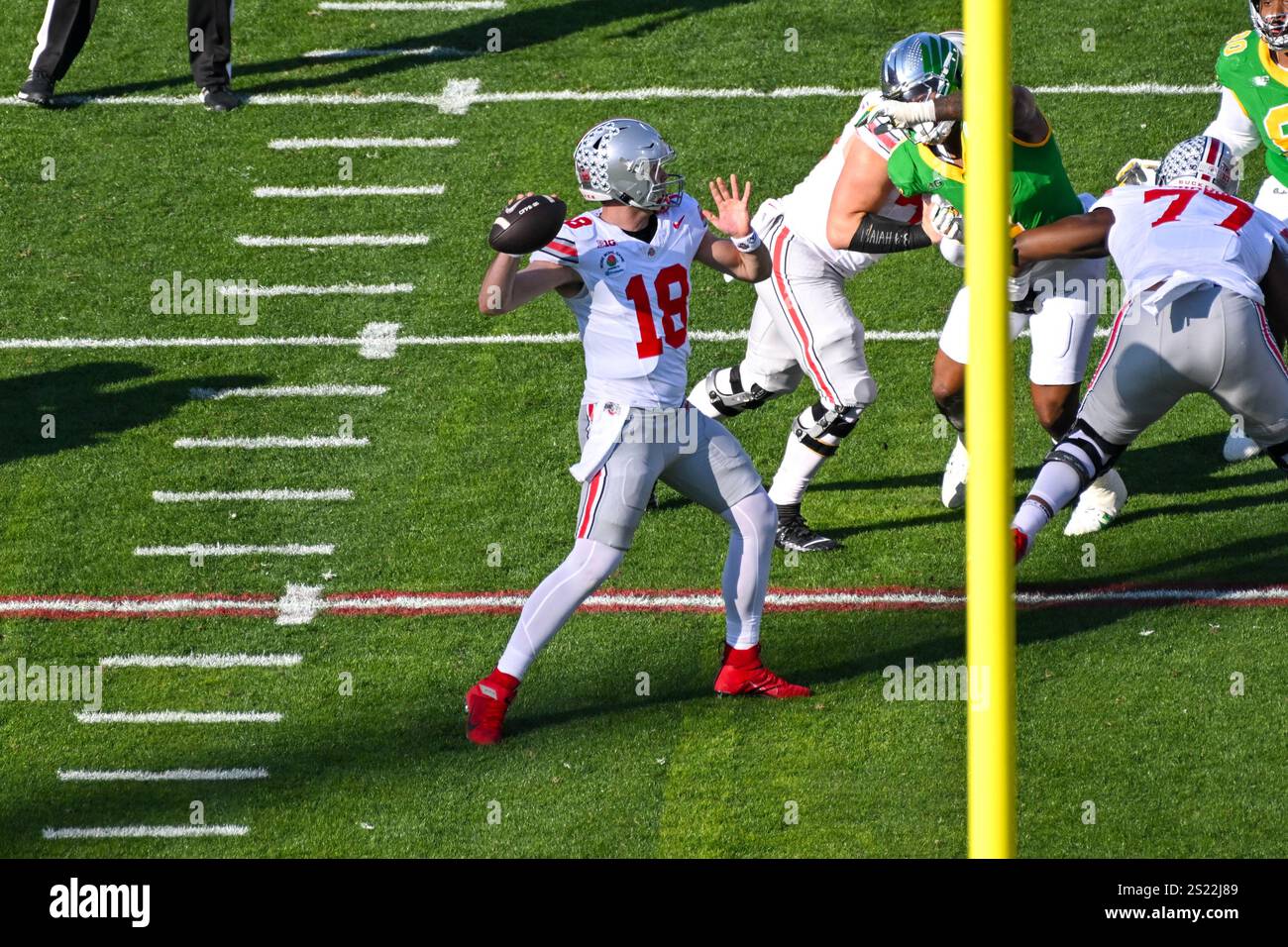 Ohio State Buckeyes quarterback Will Howard (18) during the Rose Bowl ...