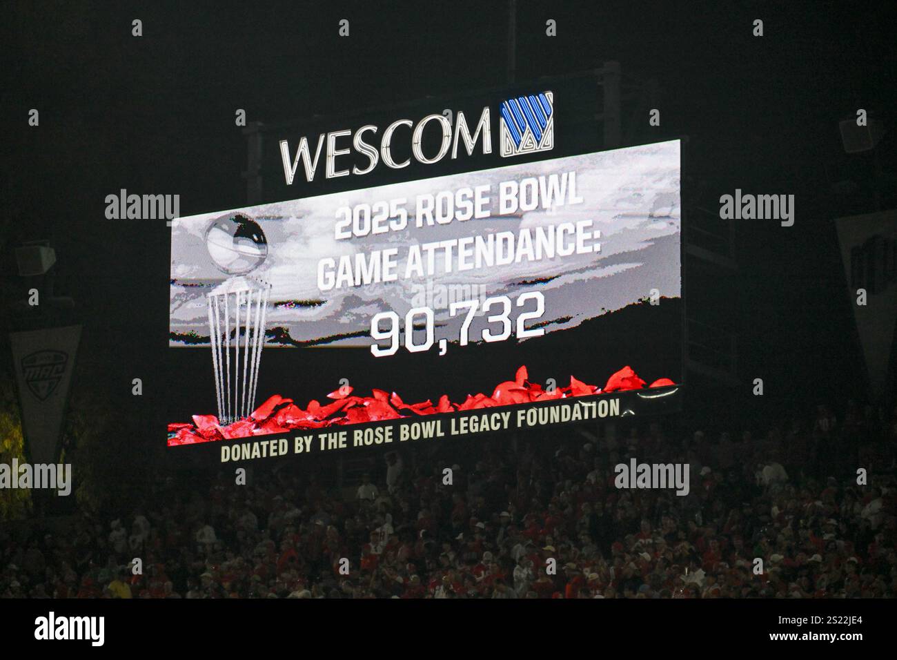 Detailed view of the 2025 Rose Bowl Game Attendance at 90,732 during ...