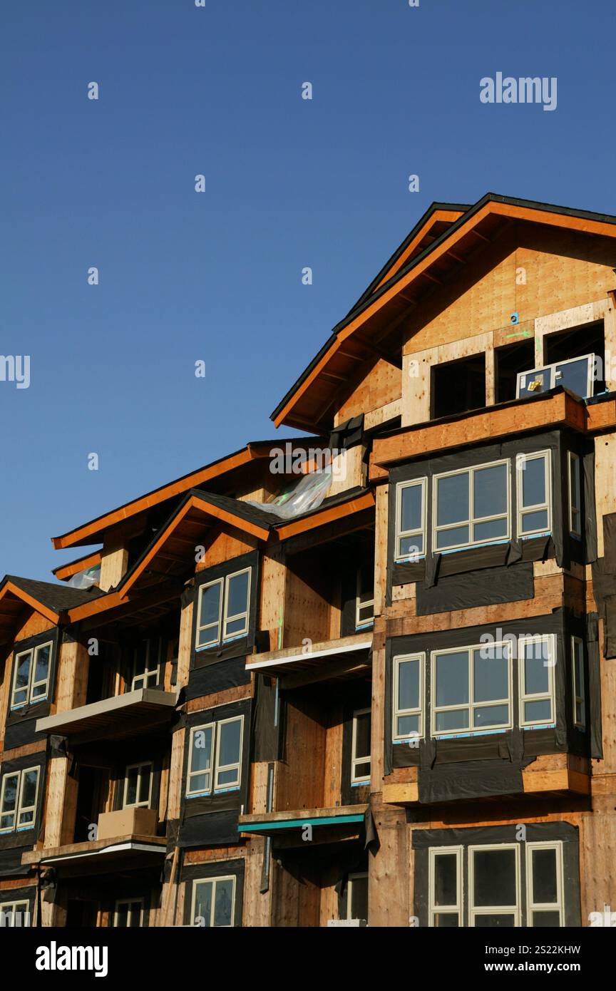 Exterior wooden framework for a residential housing construction site ...