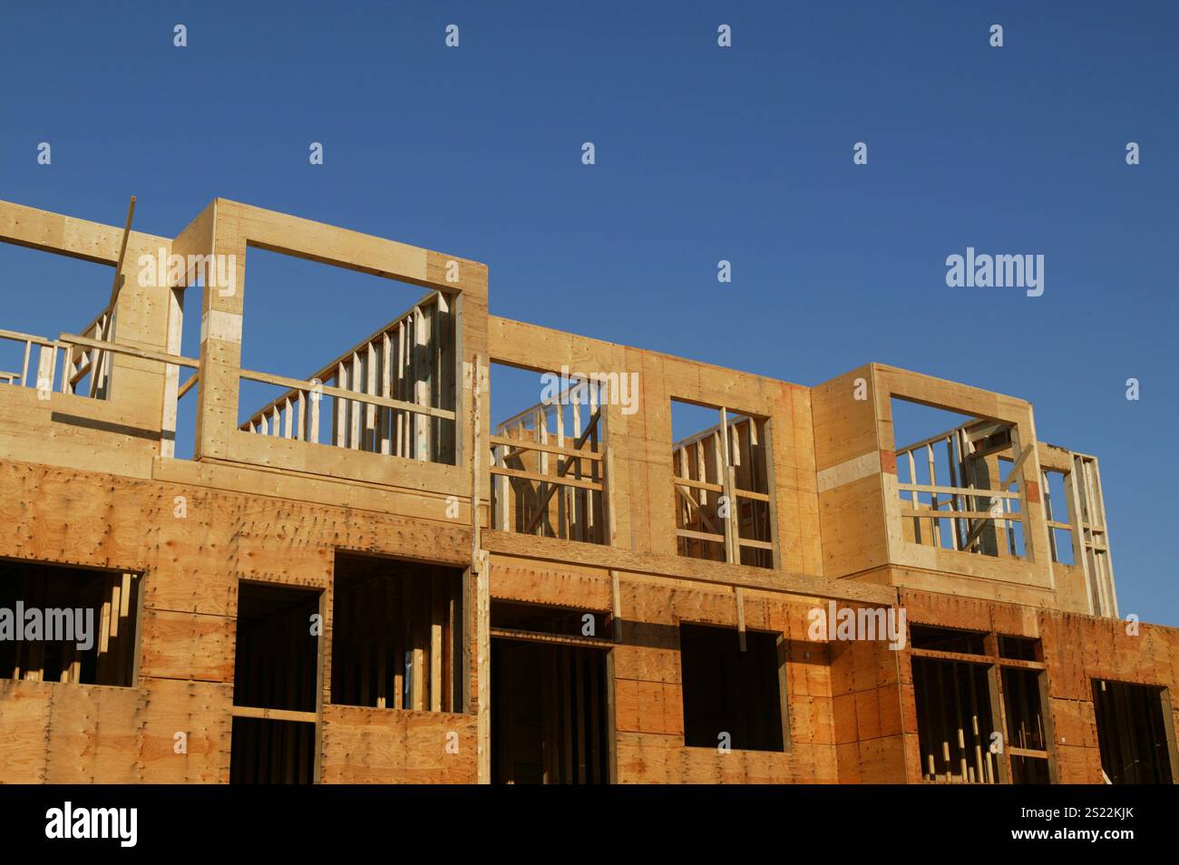 Exterior wooden framework for a residential housing construction site ...