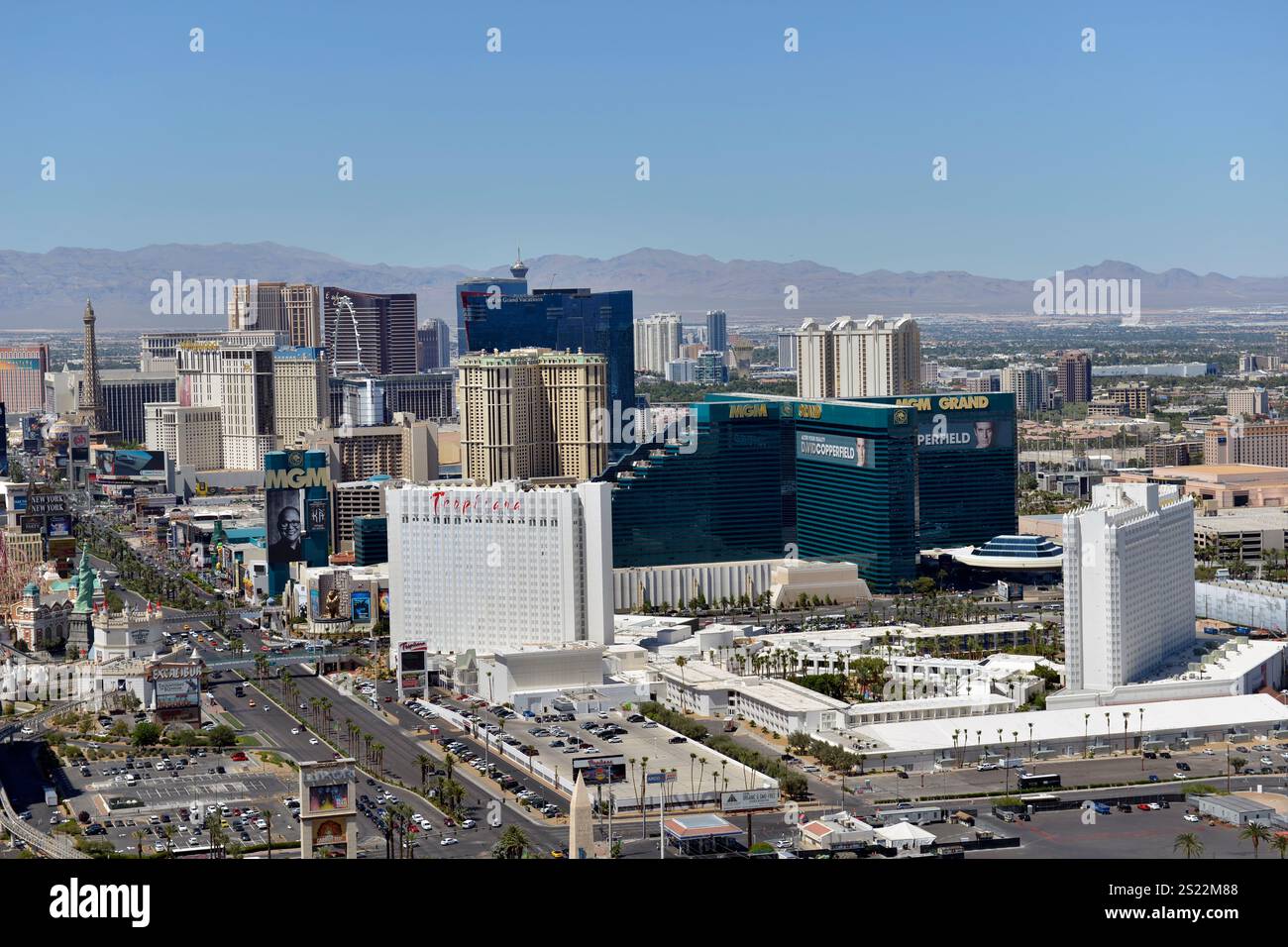 Aerial view of the Las Vegas Strip with MGM Grand and Tropicana resorts ...
