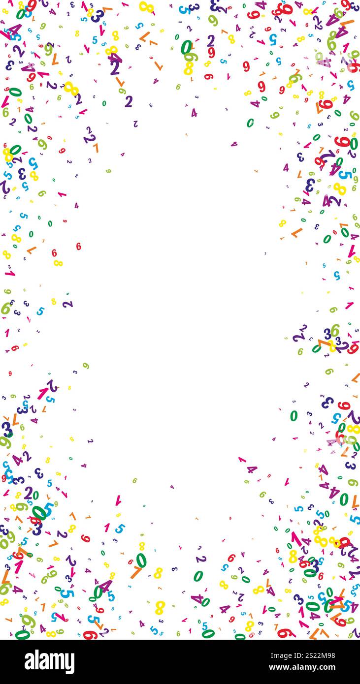 Scattered numbers. Colorful childish digits flying chaotic. Back to ...