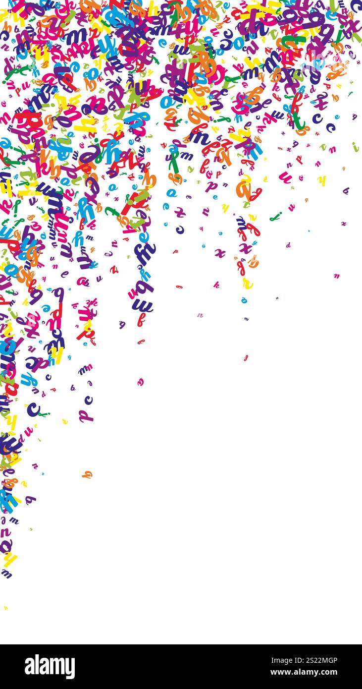 Falling letters of English language. Colorful childish flying ...
