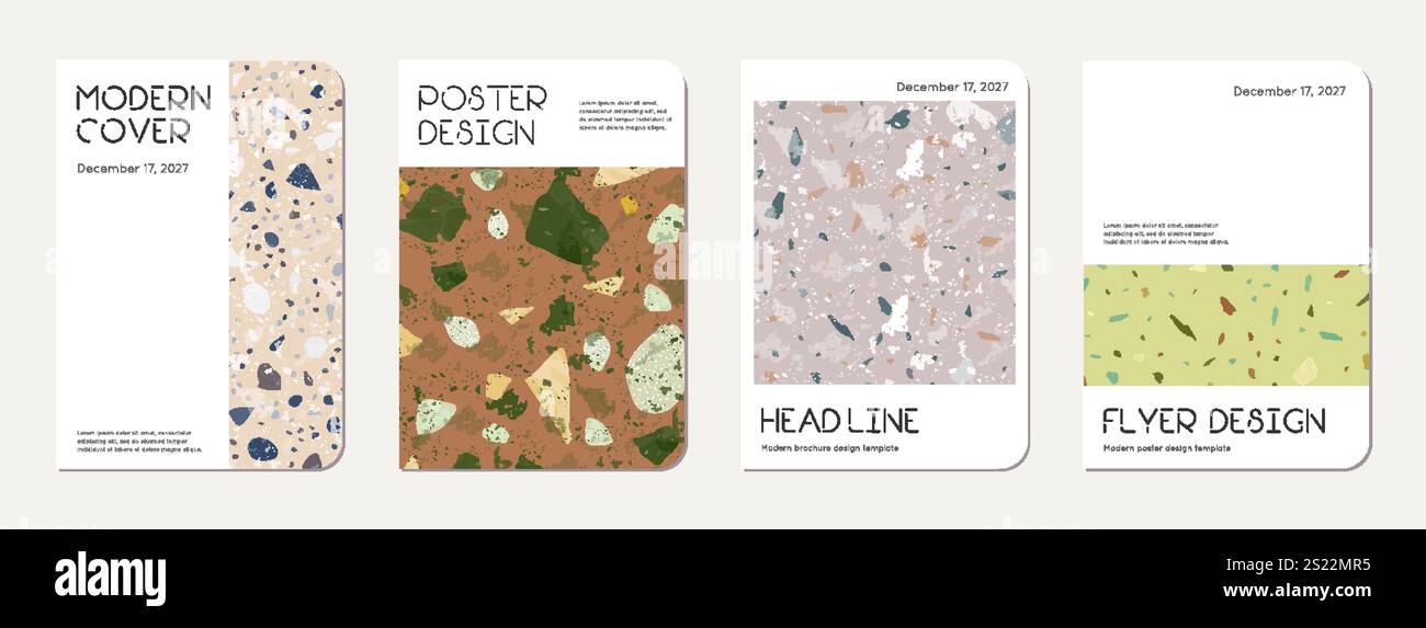 School diary cover design. Terrazzo abstract background made of natural ...
