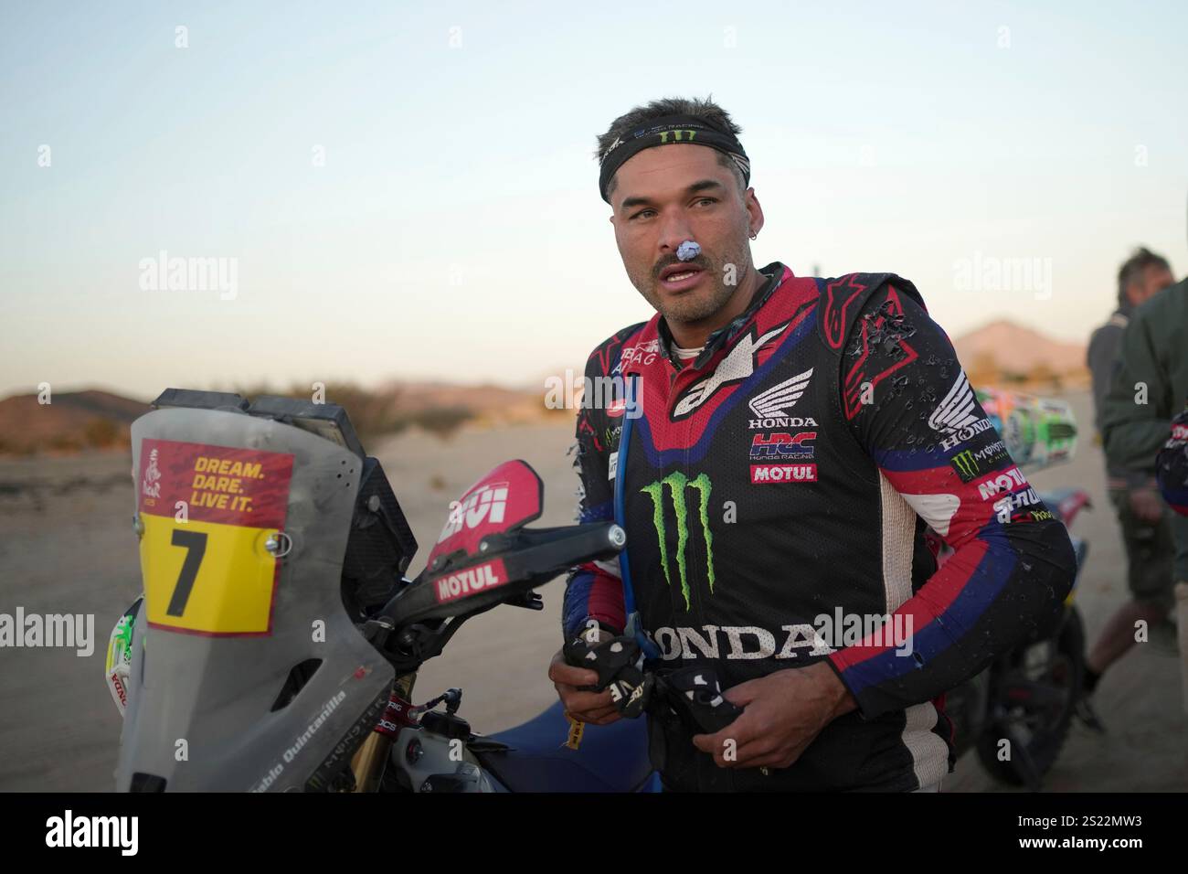Rider Pablo Quintanilla arrives at the bivouac after the stage two, day ...