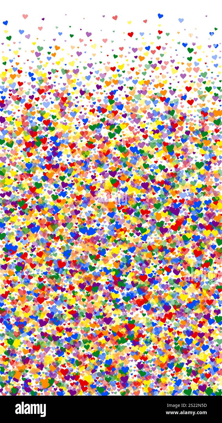 Valentine hearts, flying, falling down, floating. Rainbow colored ...
