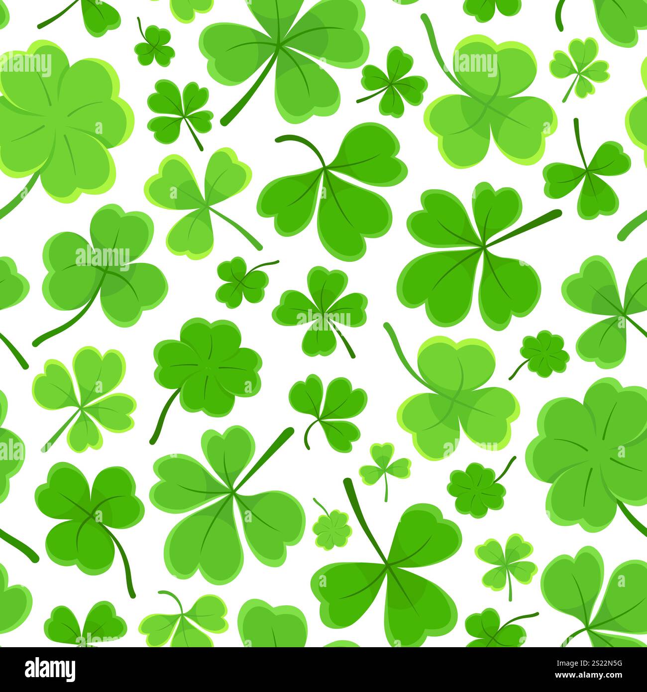 Shamrock or clover leaf flat design green seamless pattern falling leaves on white background ...