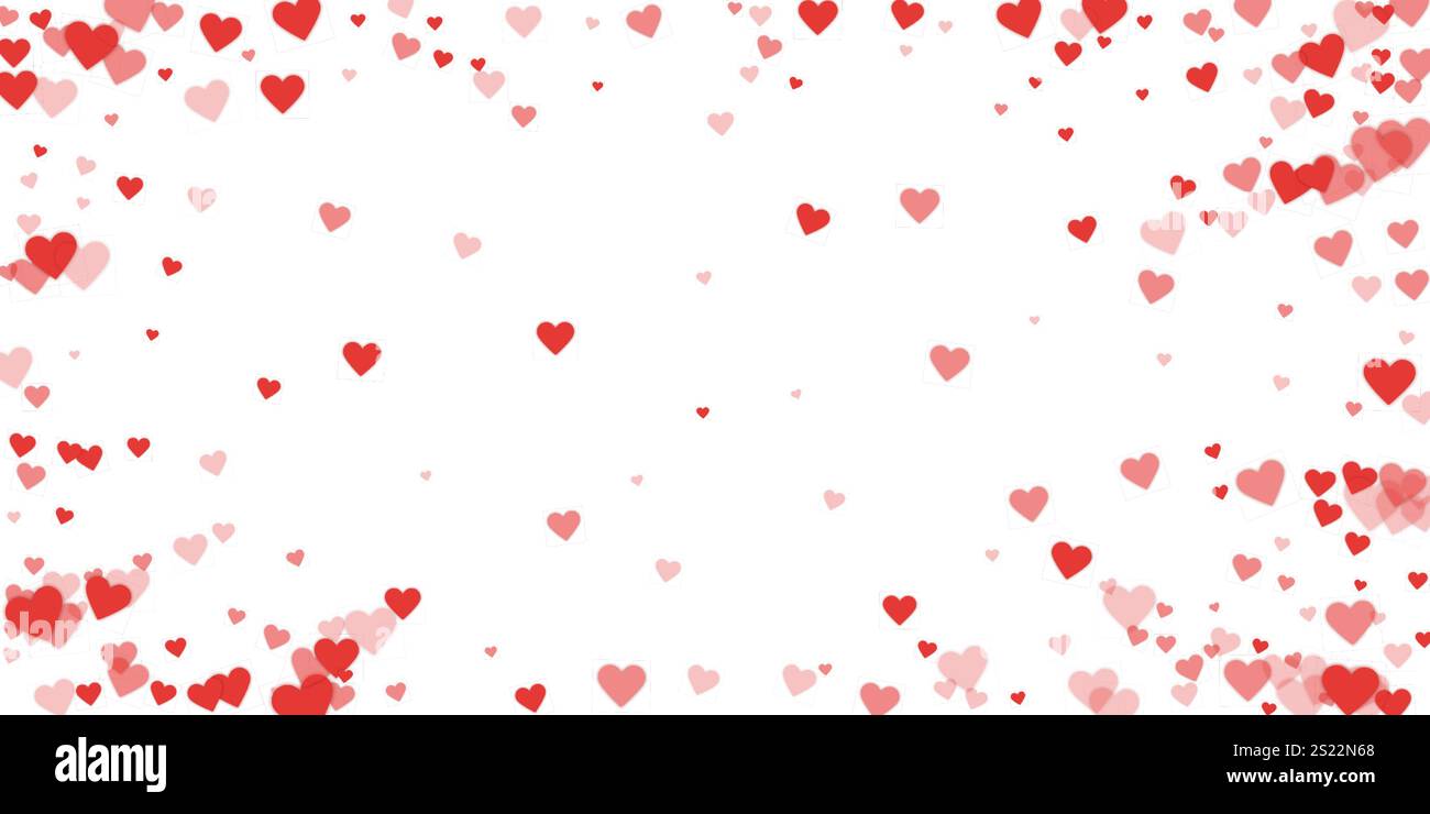 Falling hearts valentine card template. Red hearts scattered on white ...
