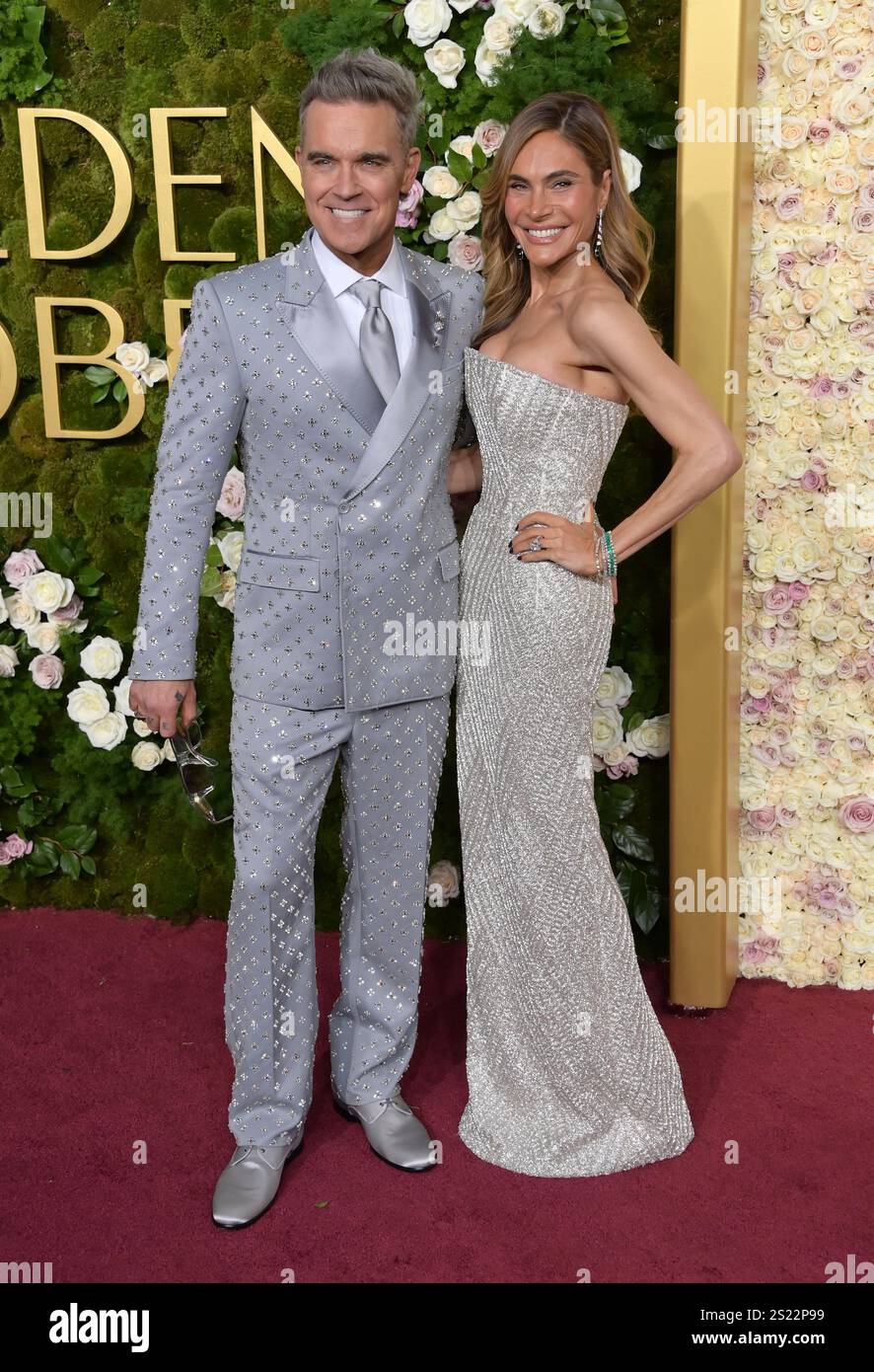 Beverly Hills, USA. 05th Jan, 2025. Robbie Williams and Ayda Field arriving to the 82nd Annual ...