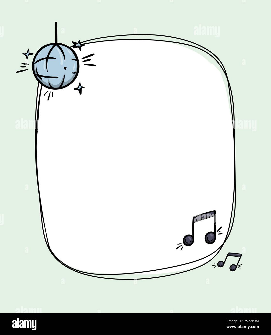Bright vector greeting card template with disco ball and music notes ...
