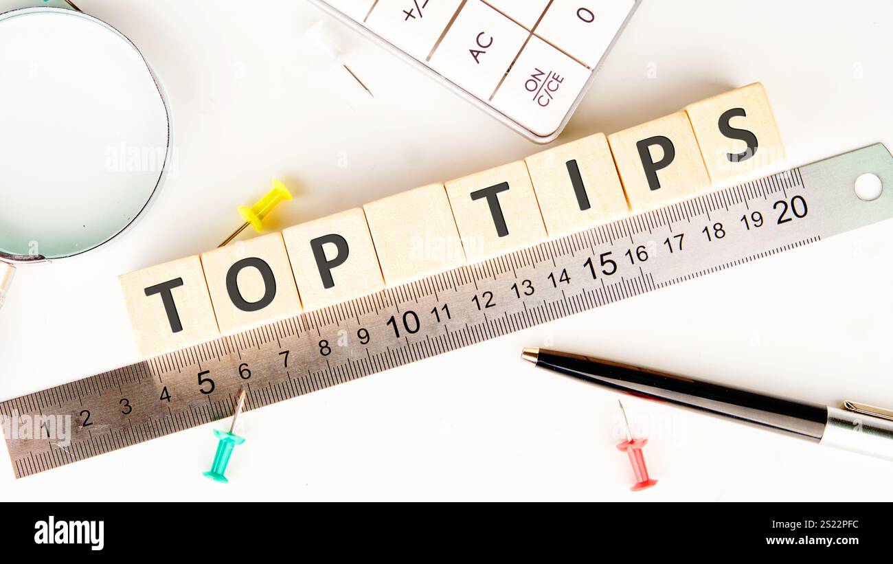 A collection of top tips for business and finance displayed using block ...