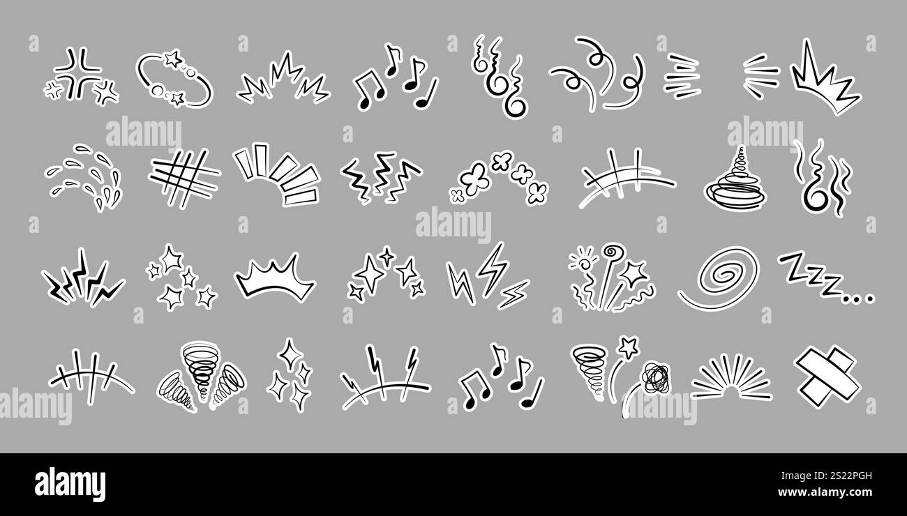 Manga or anime comic emoticon element graphic effects hand drawn doodle ...