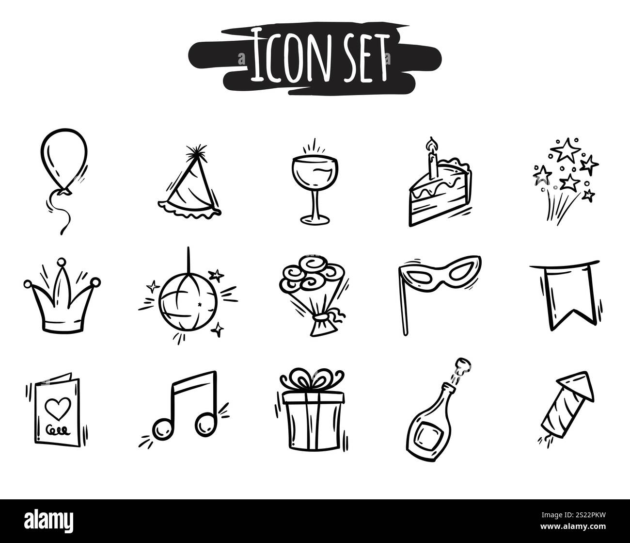 Black and white vector icon set for holiday, birthday, congratulations ...