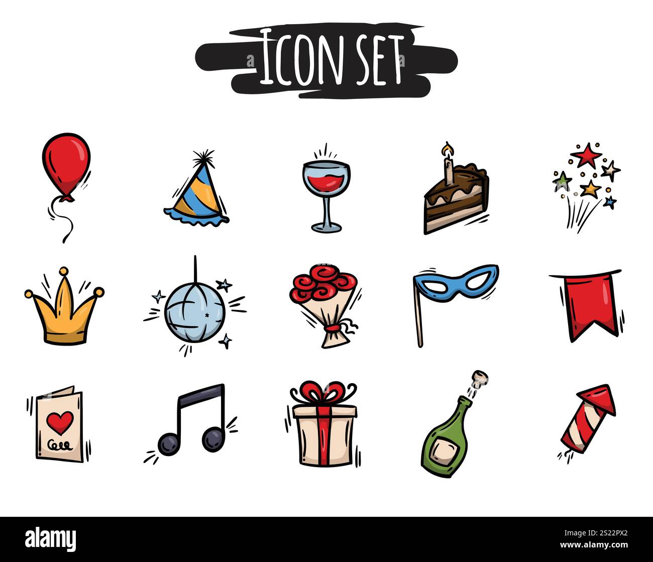 Bright vector set of holiday, birthday, congratulation, party icons ...
