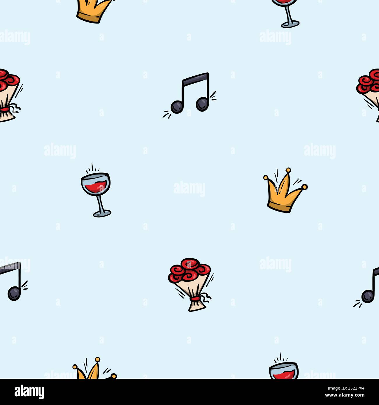 Bright vector seamless pattern with holiday attributes, party, music ...