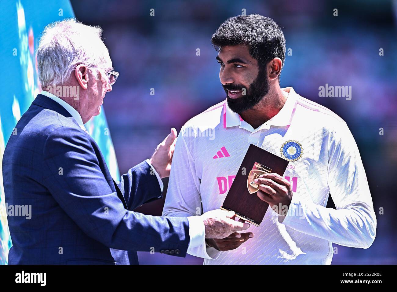 Jasprit Bumrah of of India receives his Player of the Series award from ...