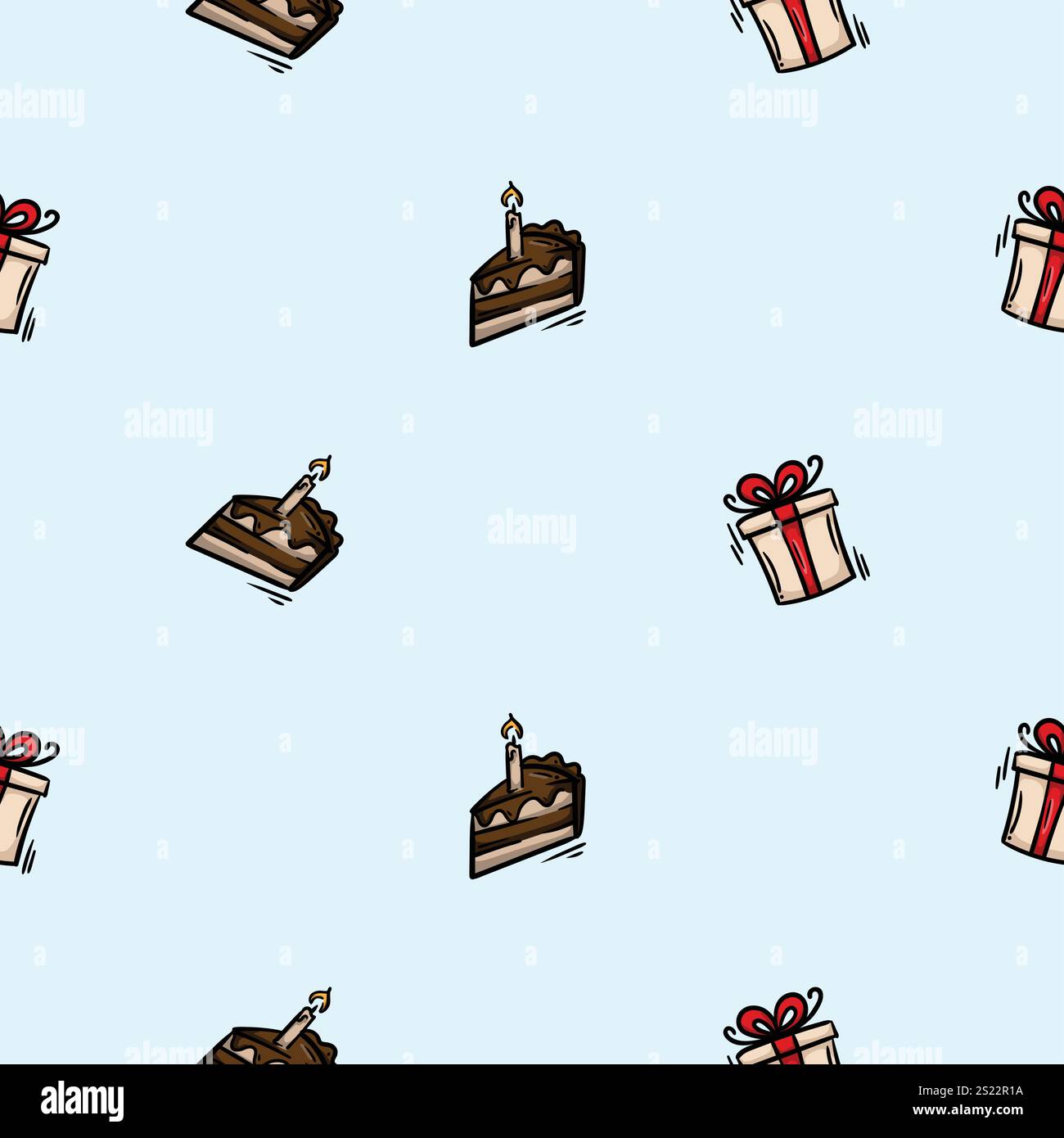 Bright vector seamless pattern with holiday attributes, birthday, cake ...