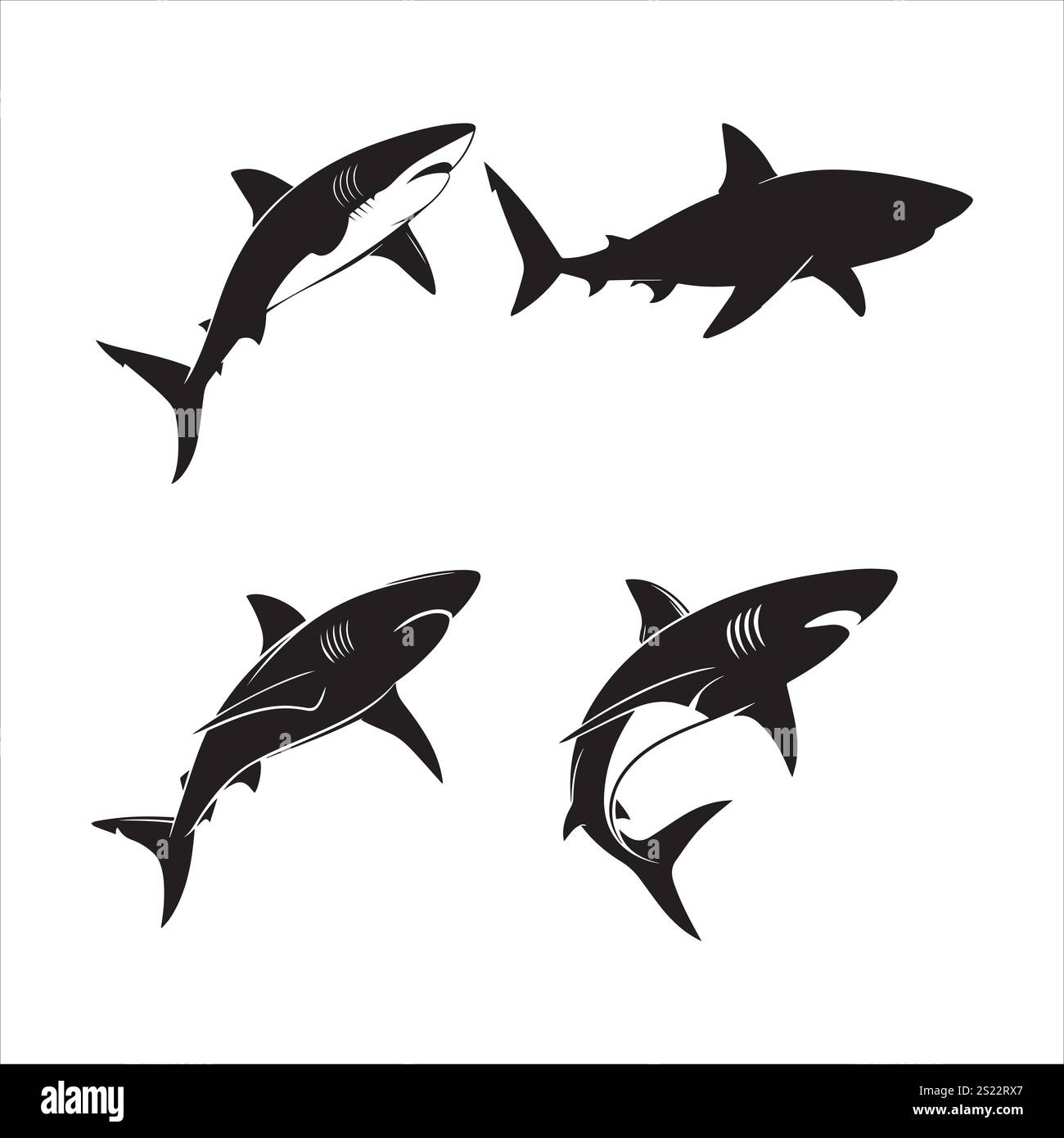 sharks silhouette set vector illustration eps 10 black color high ...