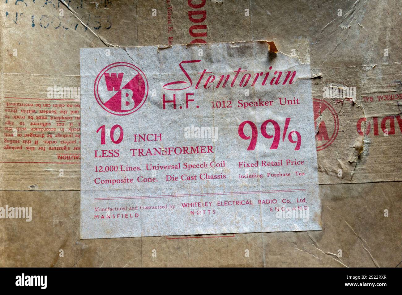 Original packaging for a Stentorian speaker unit, manufactured by Whiteley Electrical Radio Co ...
